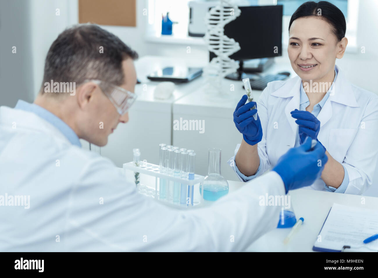 Intelligent scientists sitting in a lab Stock Photo - Alamy