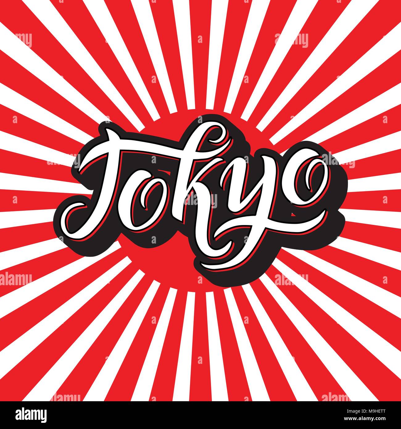 Tokyo hand-lettering calligraphy national red Japan flag. Tokyo hand ...