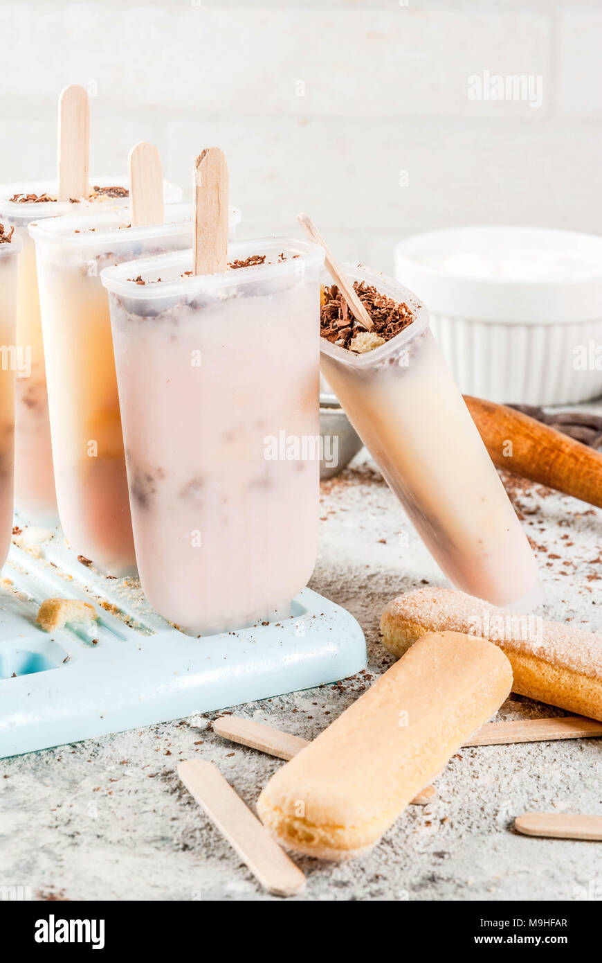 Tiramisu popsicles ice cream. Gelato pops with italian savoiardi ...