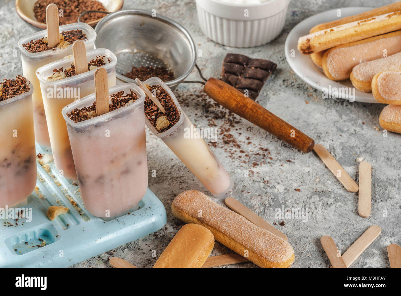 Tiramisu popsicles ice cream. Gelato pops with italian savoiardi ...