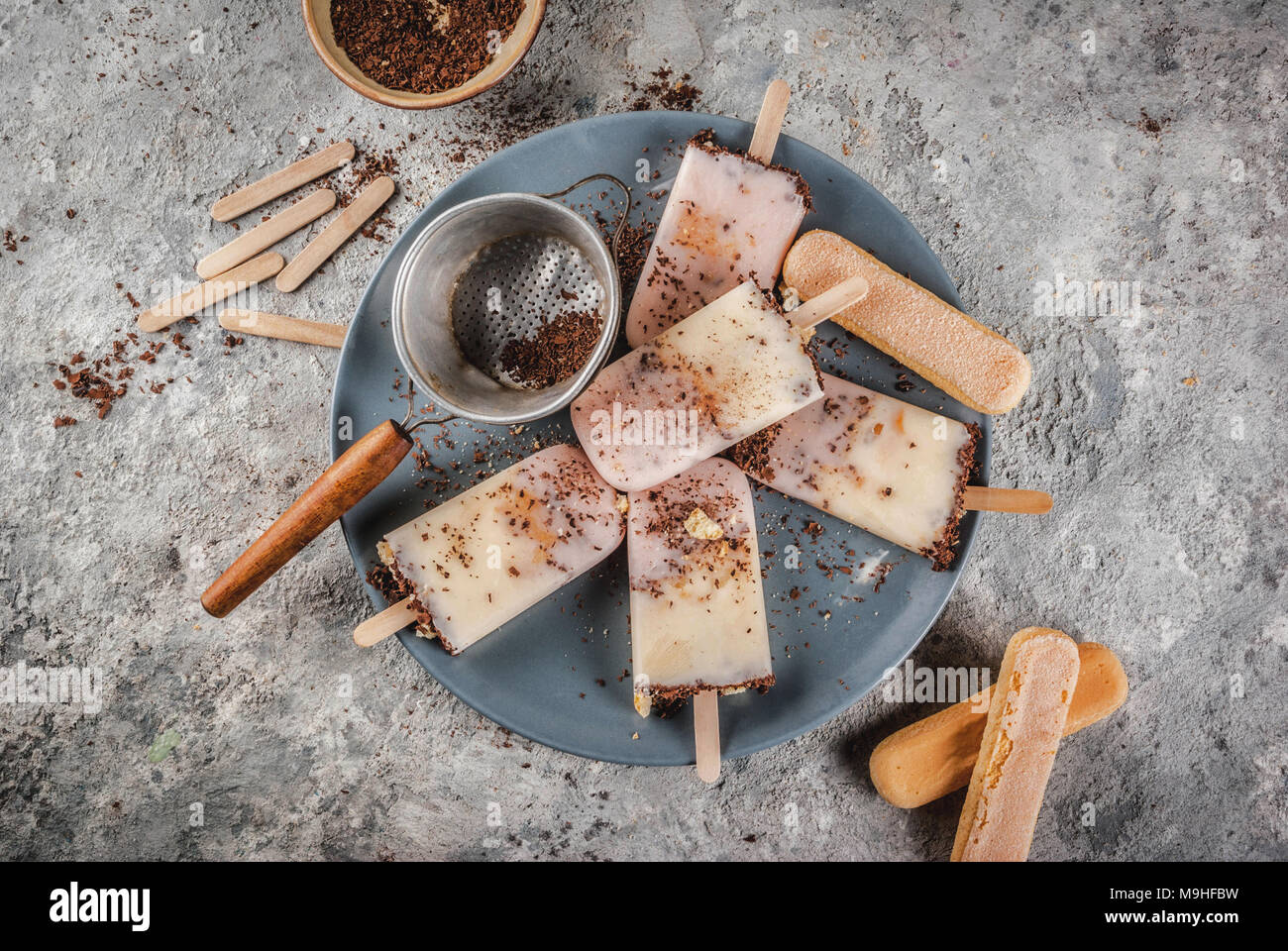 Tiramisu popsicles ice cream. Gelato pops with italian savoiardi ...