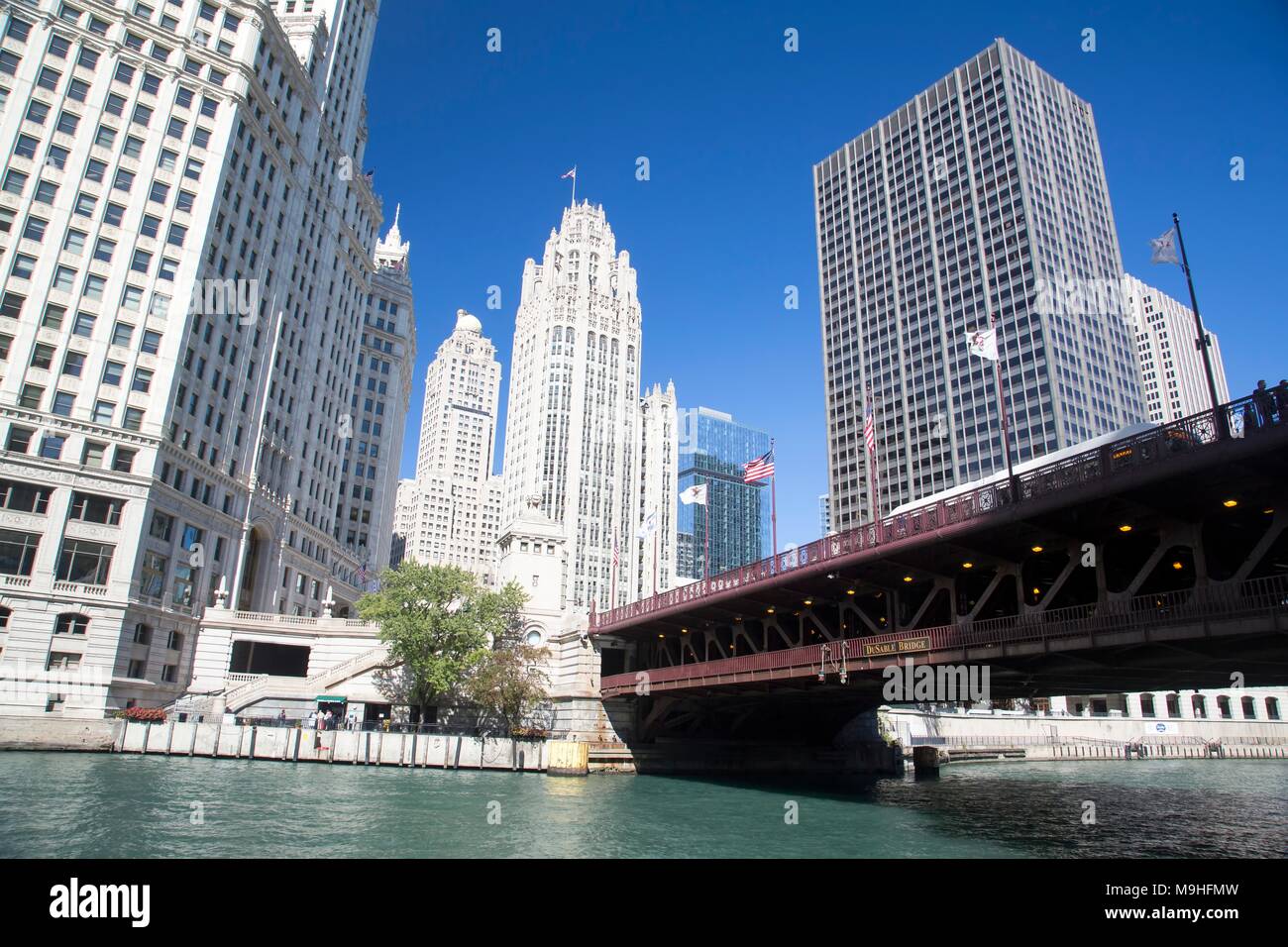 Chicago downtown and the Michigan Avenue Bridge (officially DuSable ...