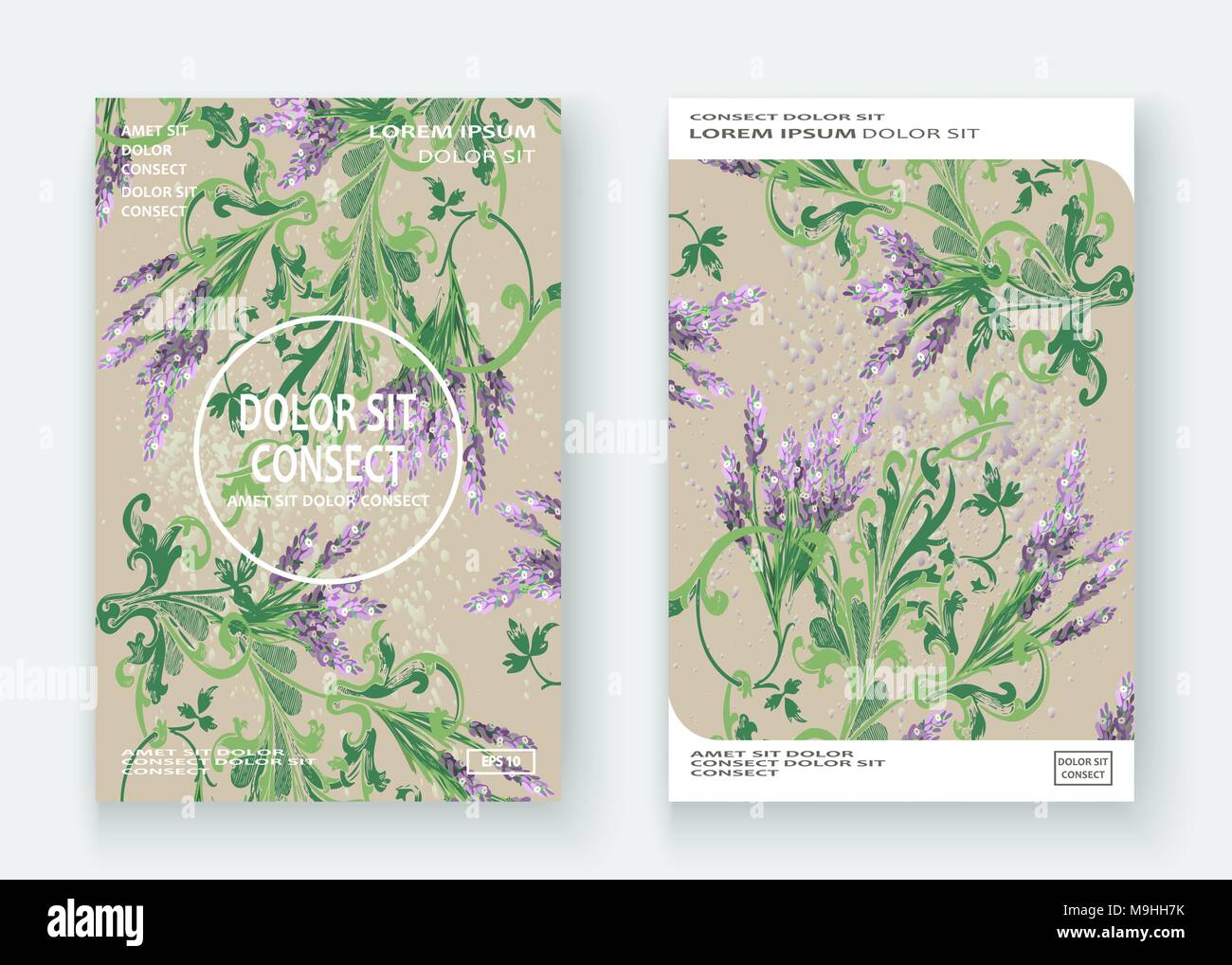 Lavender floral pattern cover design. Hand drawn creative flower ...