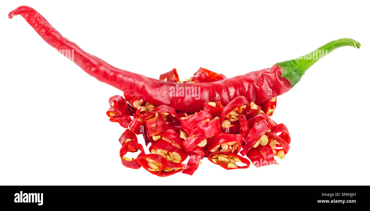 Chopped red hot chili pepper isolated on white background Stock Photo ...