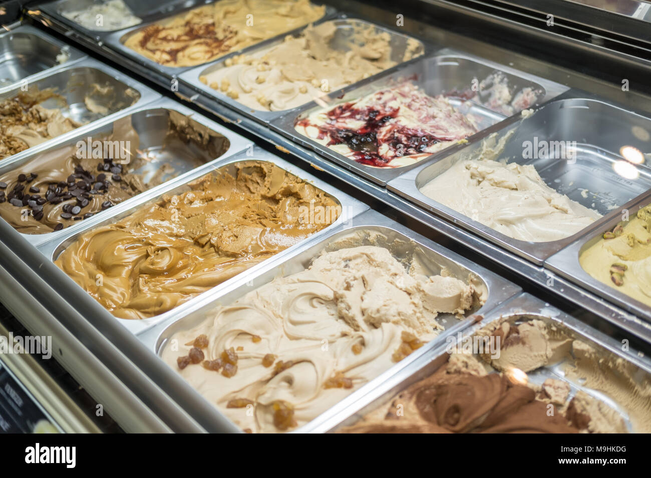 Colorful Ice cream display in a shop Stock Photo - Alamy