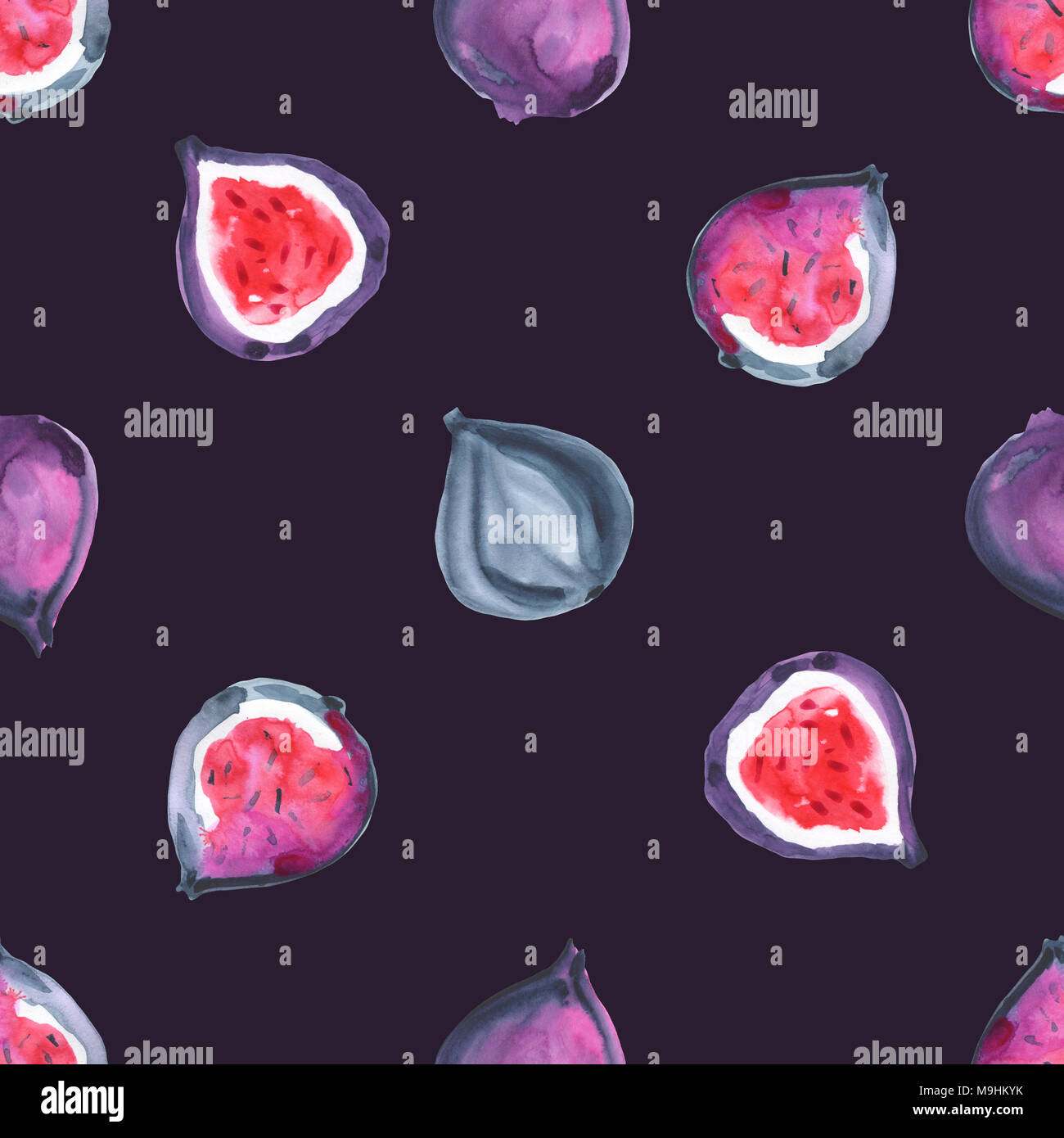 Figs. Tropical pattern of exotic fruit. Watercolor Seamless background ...