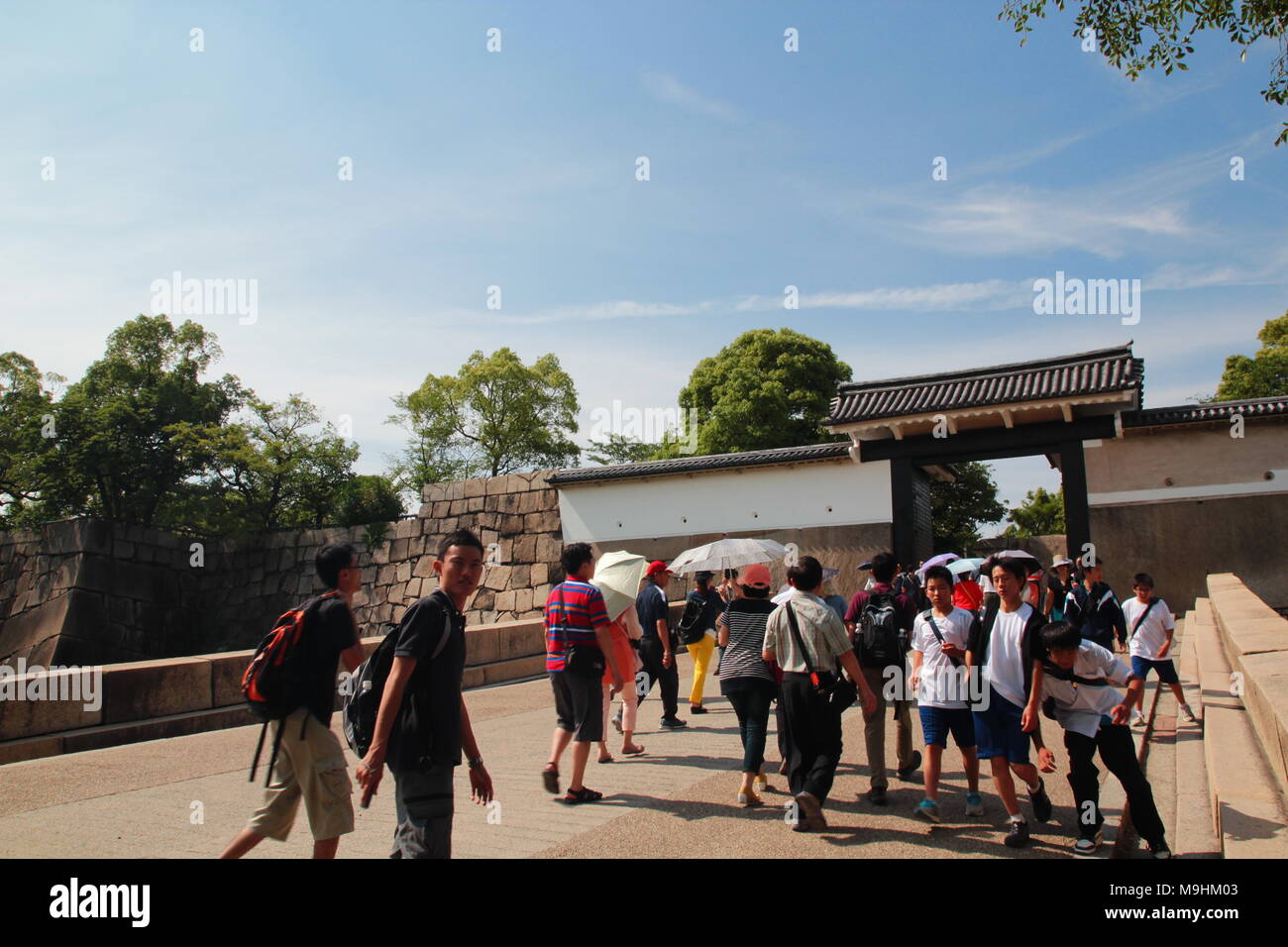 Main entrance gate of Osaka Castle, Japan. Crowded by tourists and ...