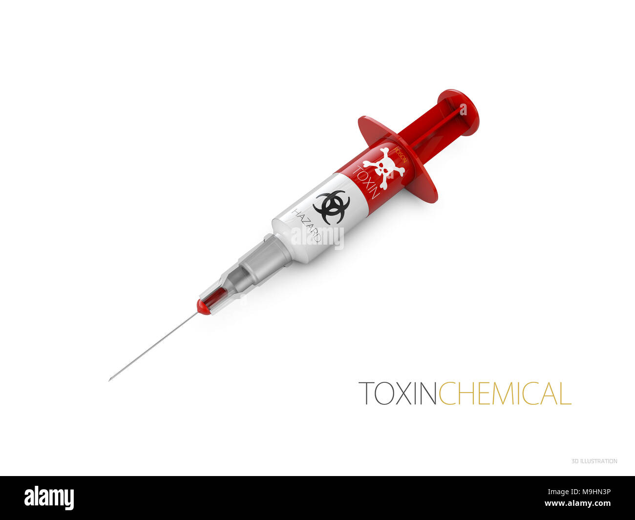 Syringe Toxin with a skull as the brand logo. 3d illustration Stock ...
