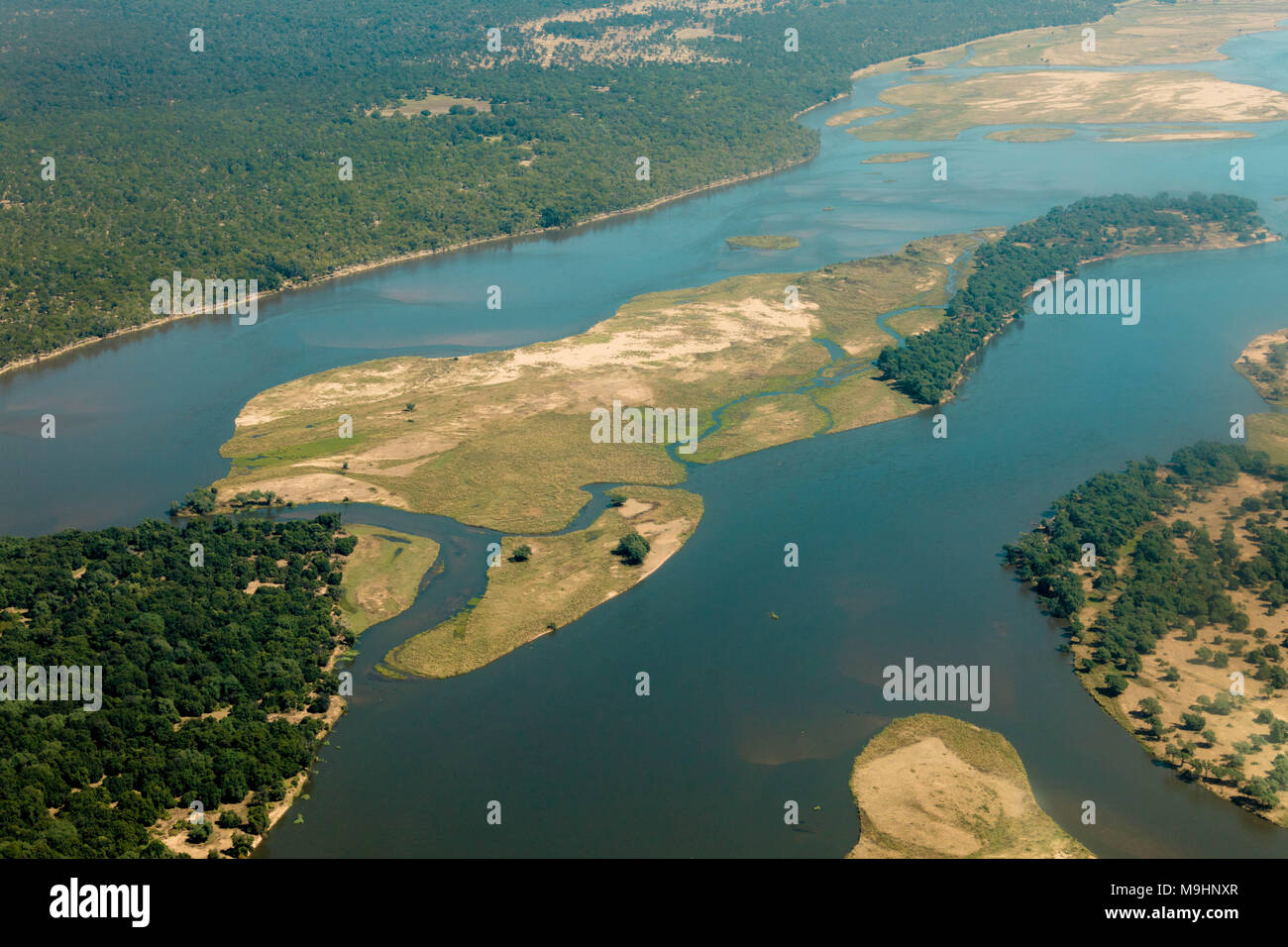Aerial of Zambian River Islands Stock Photo - Alamy