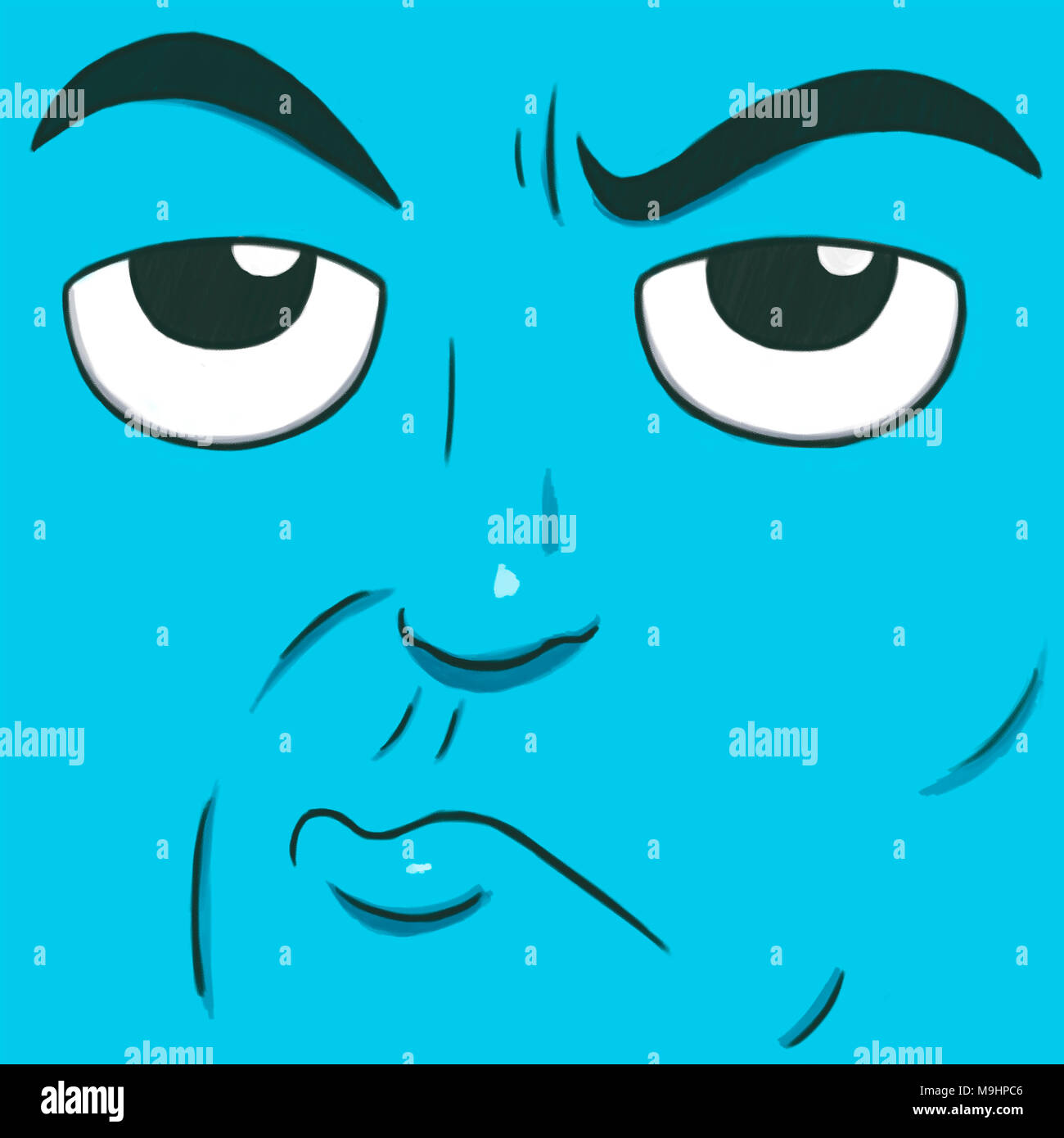 Suspicious face isolated in light blue color Stock Photo - Alamy