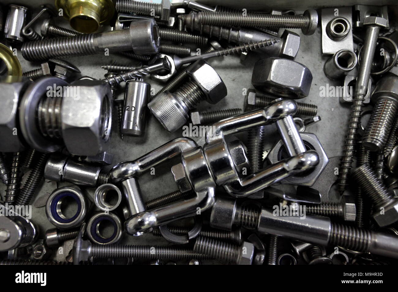 bolts nuts washers hardware background Stock Photo - Alamy