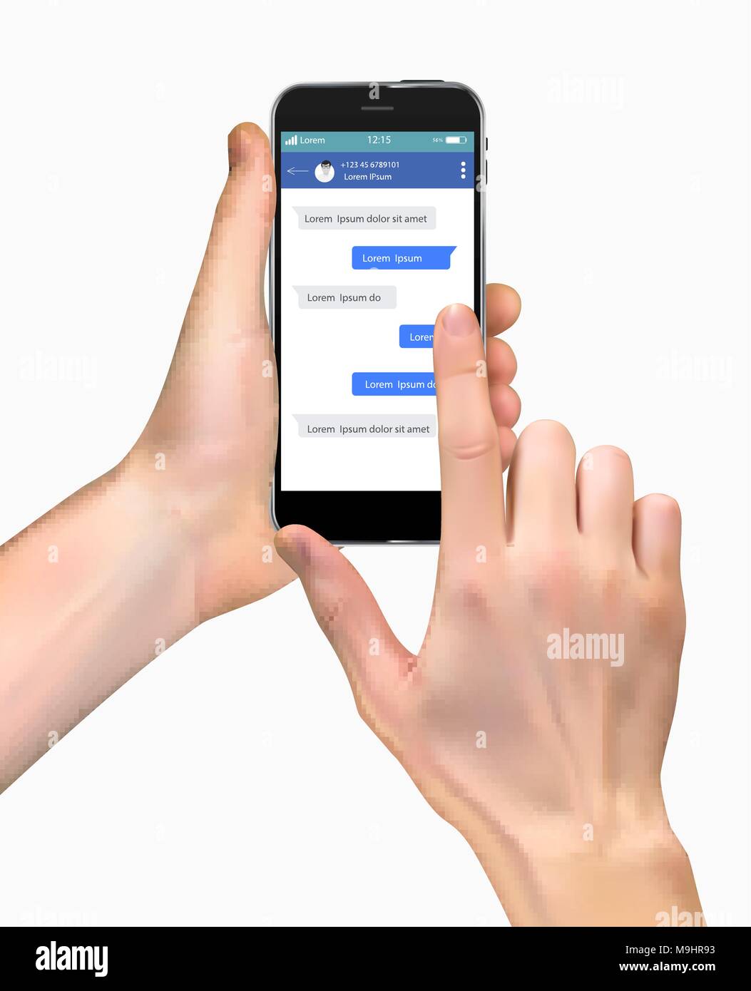 Realistic Hand holding mobile phone isolated on white background ... Realistic Hand holding mobile phone isolated on white background ...
