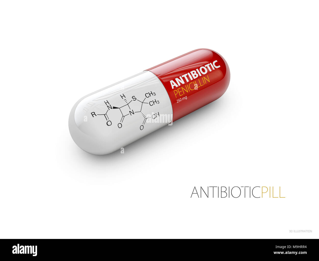 Red pills of Penicillin, isolated white 3d Illustration Stock Photo - Alamy
