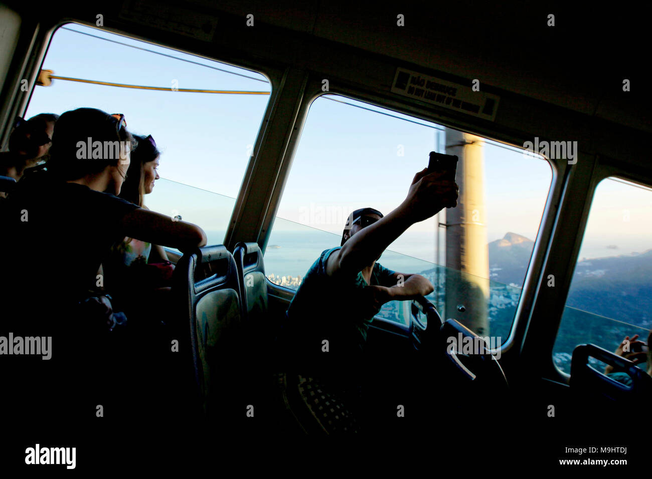 Cable car on the Corcovado for going to the Christ the Redeemer. The ...