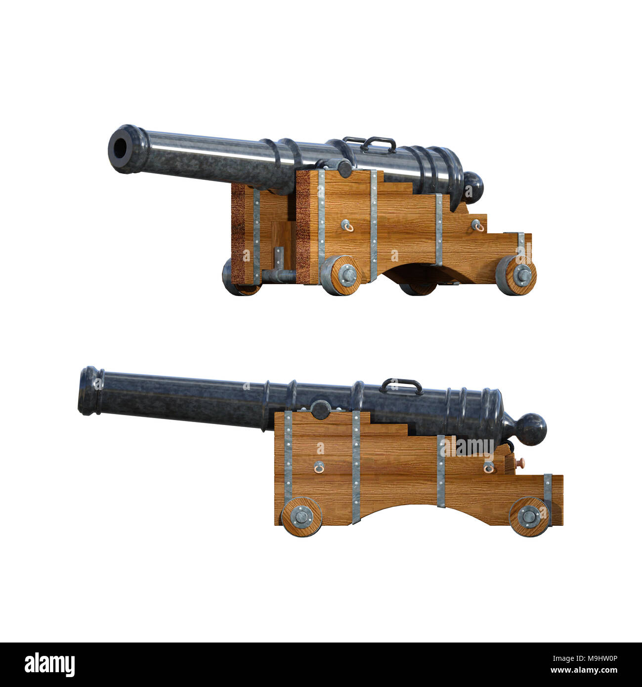 Pair of old military cannons isolated on white, 3d render Stock Photo ...