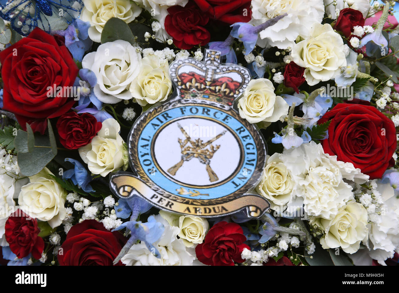 A floral tribute from the RAF at the funeral of Kenneth White, an RAF ...