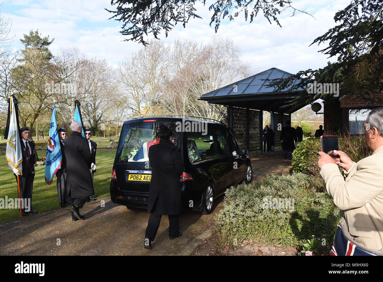 The hearse arrives carrying to coffin of Kenneth White, an RAF veteran ...