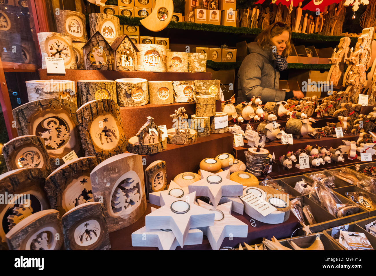 England, London, Leicester Square, Christmas Market, Stall Display of ...