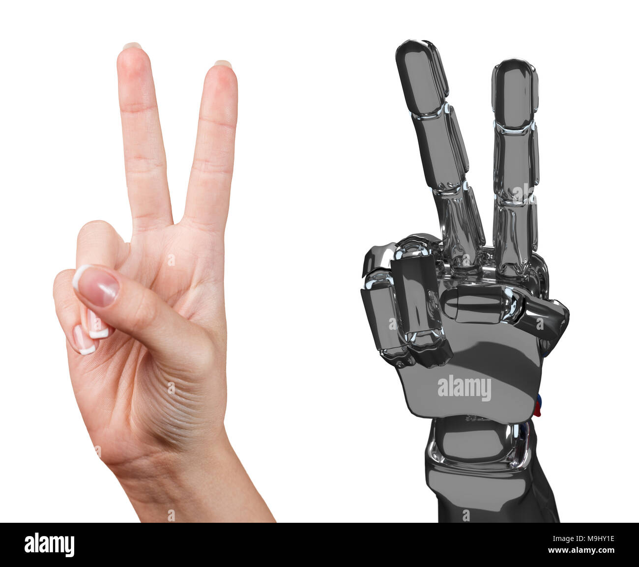 Human and robotic hand together. 3d rendering Stock Photo - Alamy