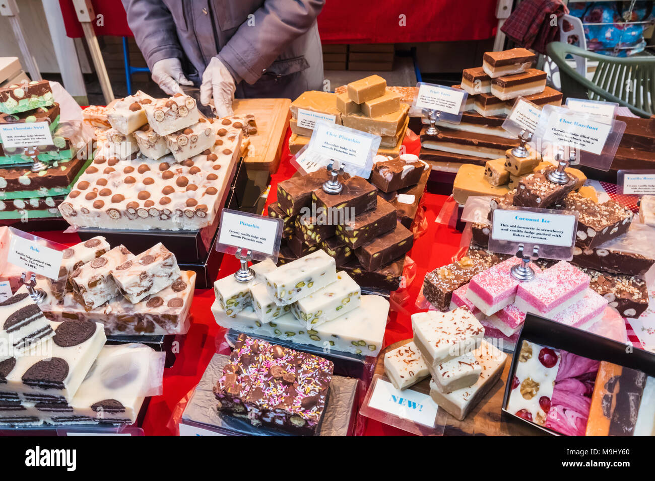 England, London, Shoreditch, Spitafields Market, Fudge Stall Display ...