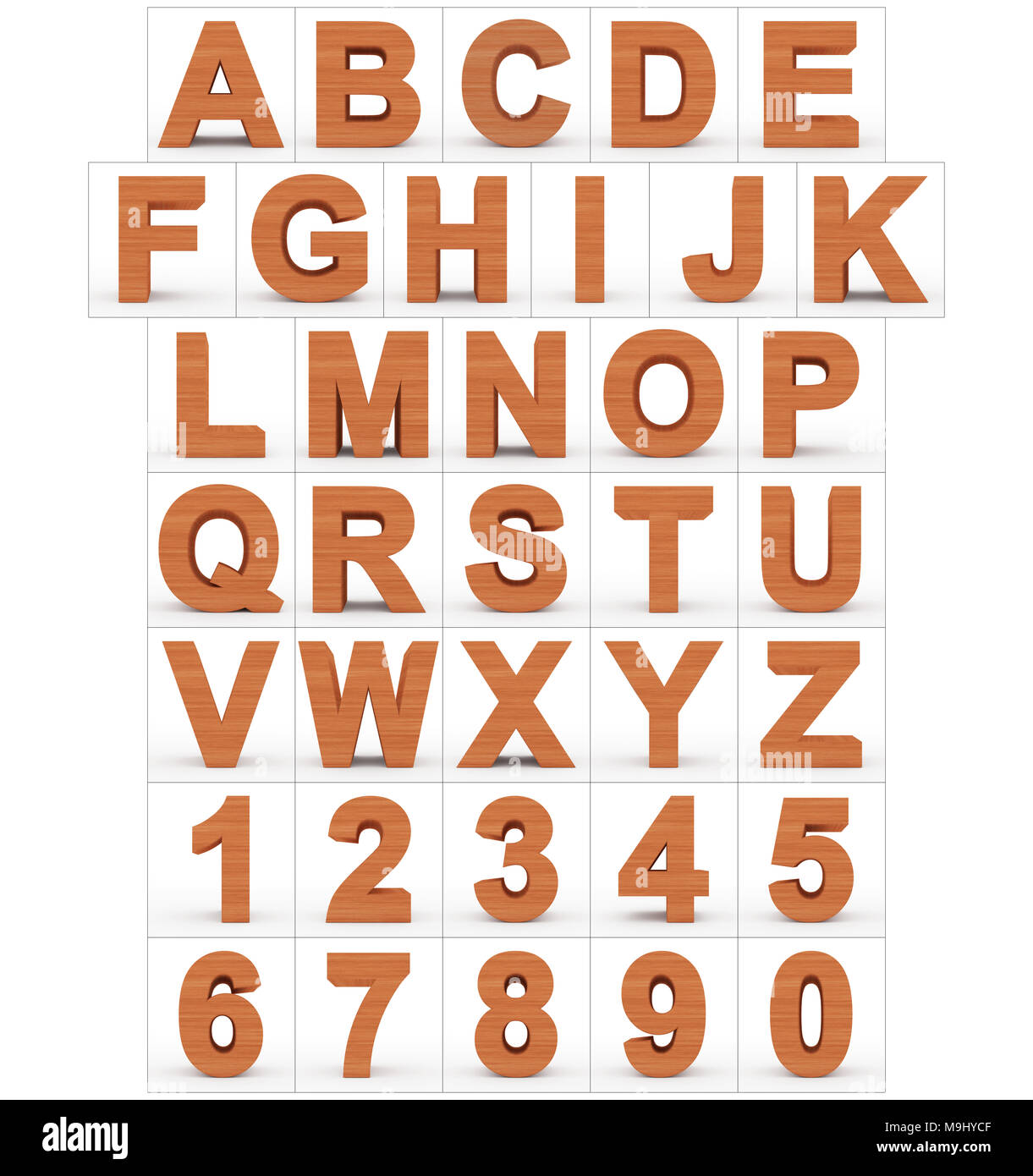 letters and numbers 3d wooden isolated on white - 3d rendering Stock ...