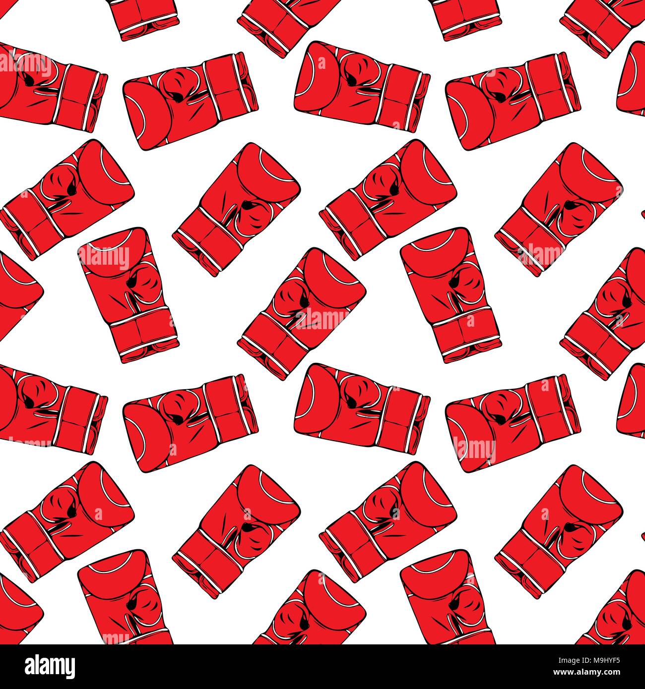 red boxing gloves drawn by hand, seamless repeating pattern isolated on ...