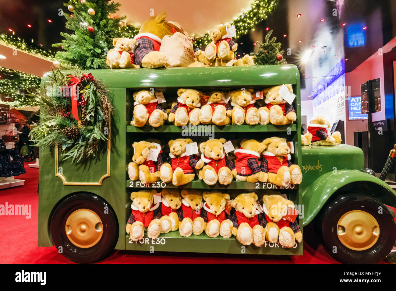 England, London, Knightsbridge, Harrods, Christmas Present Display ...