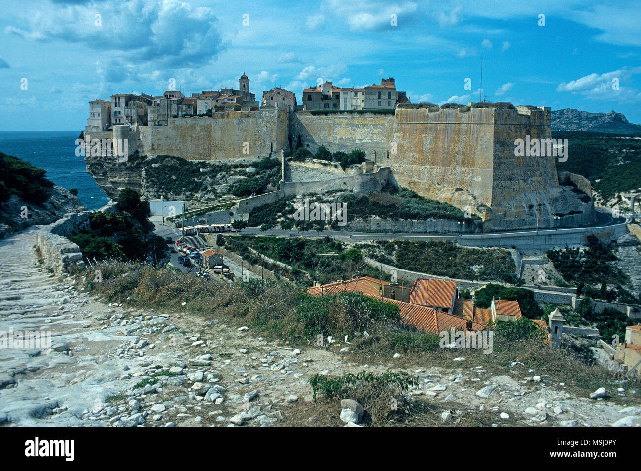 Citadel and upper town of Bonifacio, built on a chalkstone cliff ...