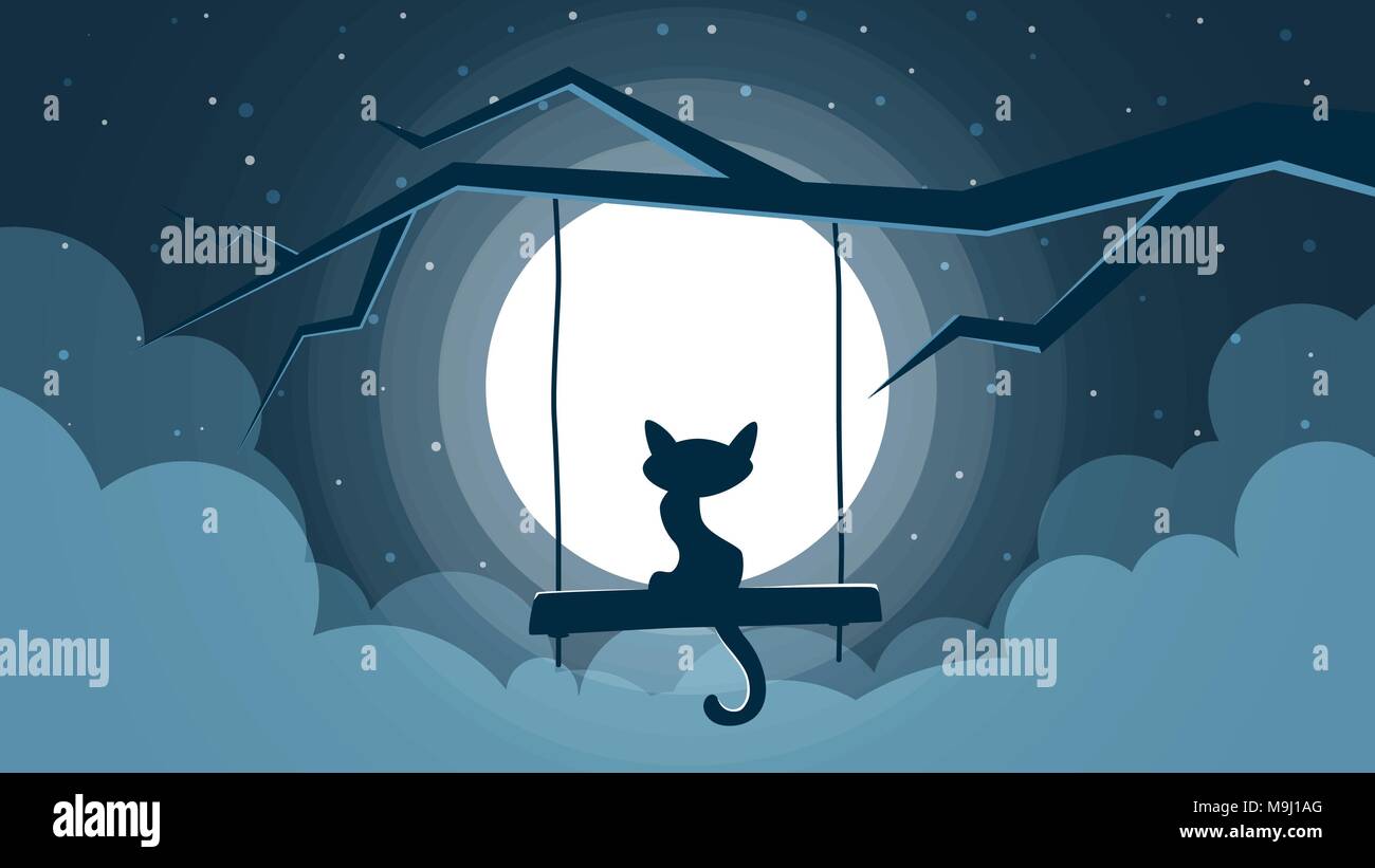 Cat illustration. Cartoon night landscape Stock Vector Image & Art - Alamy