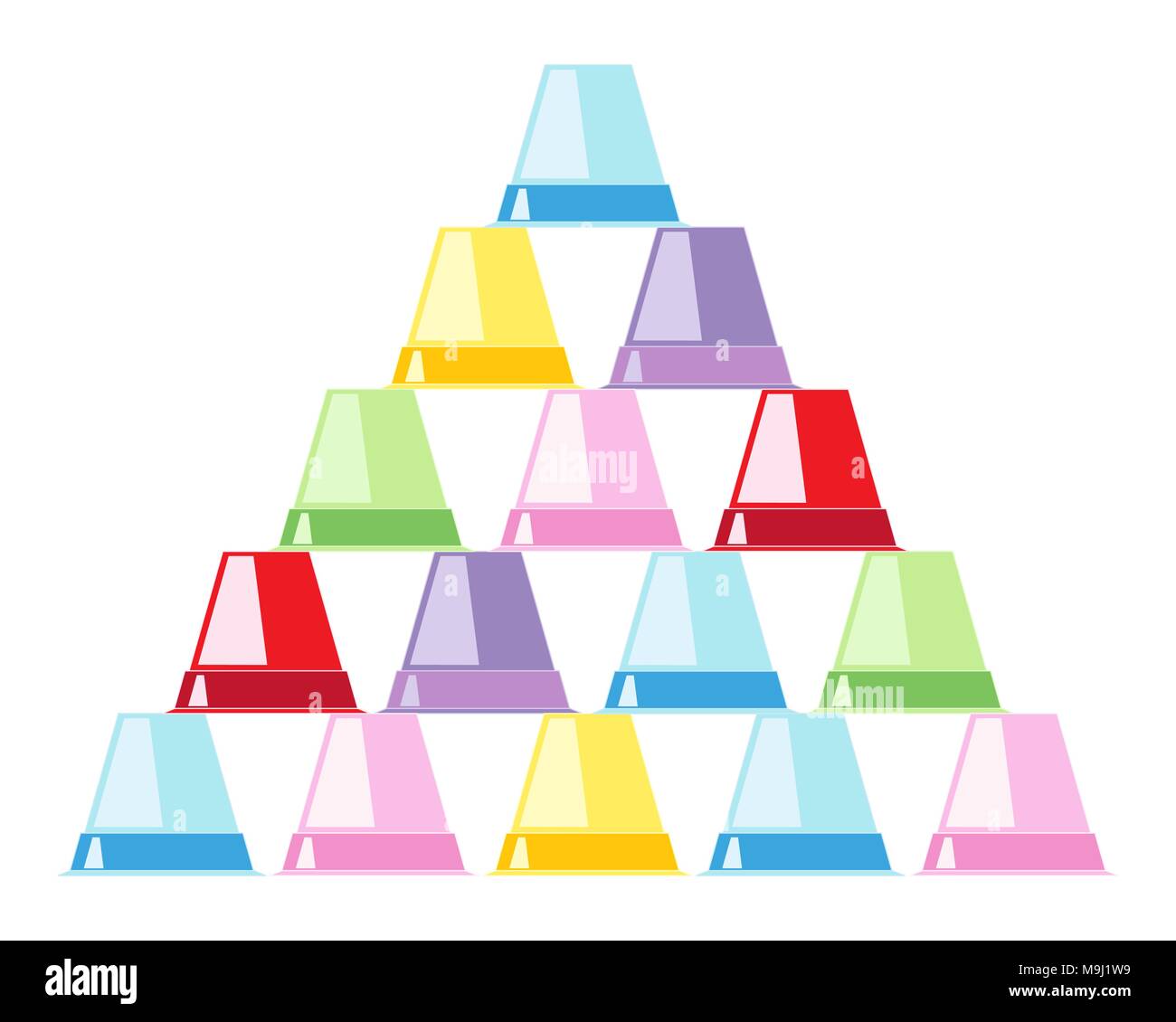 an illustration of a stack of colorful flower pots in a pyramid shape ...