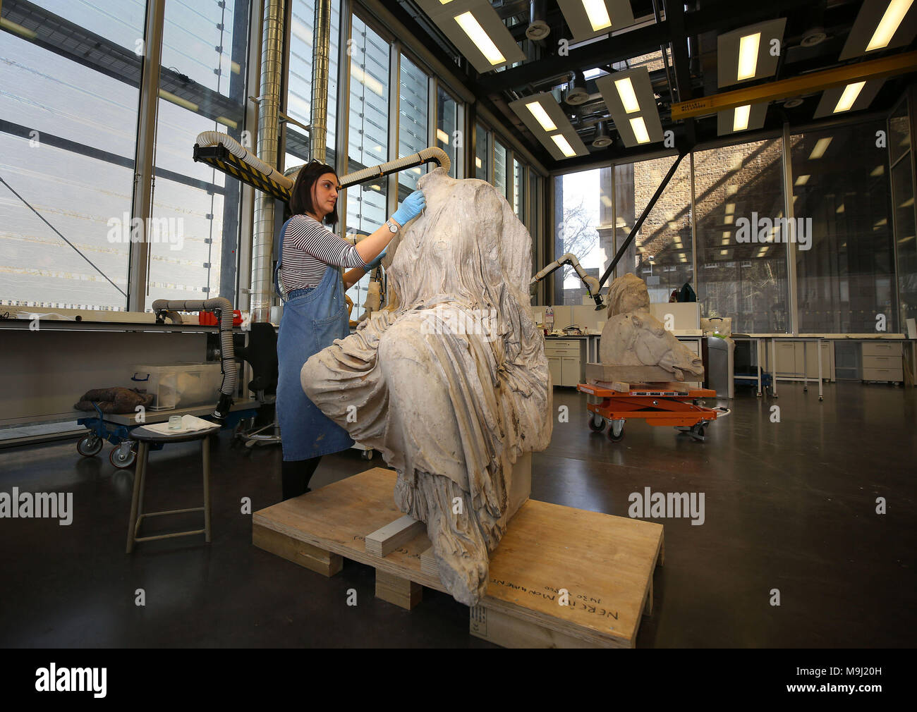 Conservator Stephanie Vasiliou cleaning Parthenon sculptures in the ...
