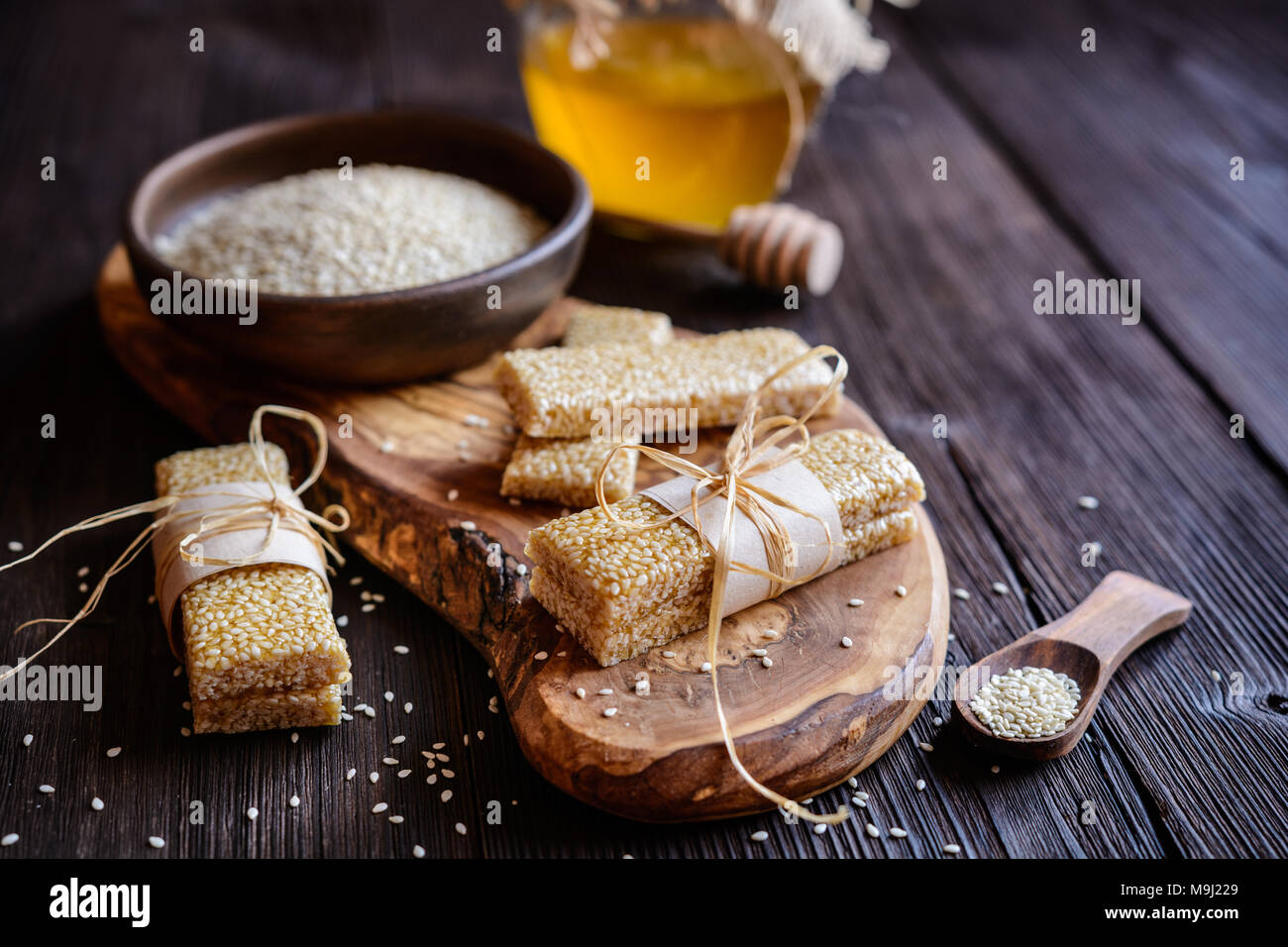 Sweet healthy sesame seed and honey bars Stock Photo - Alamy
