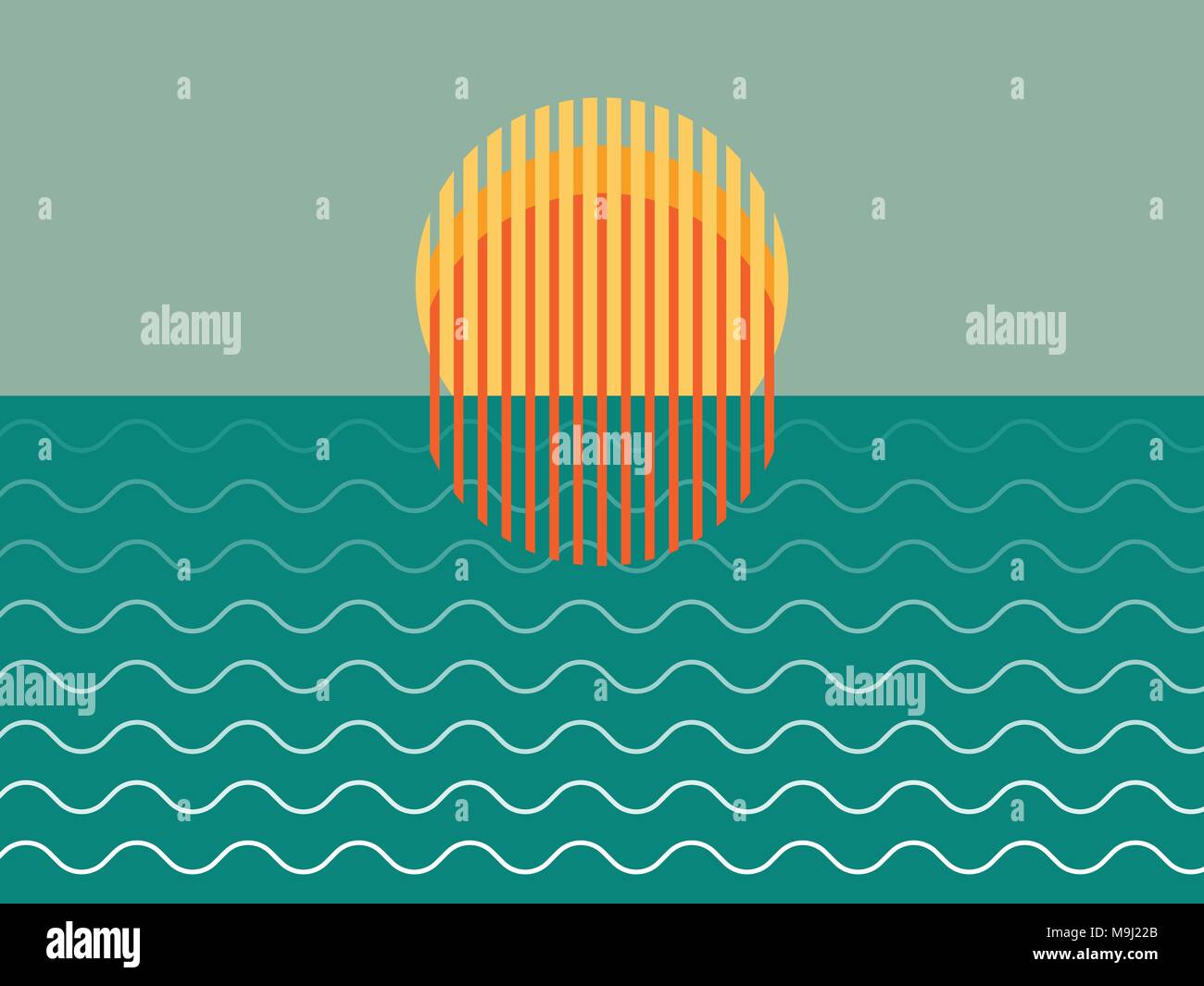 Minimalist Beautiful Sunset Over Ocean Vector Illustration Stock Vector ...