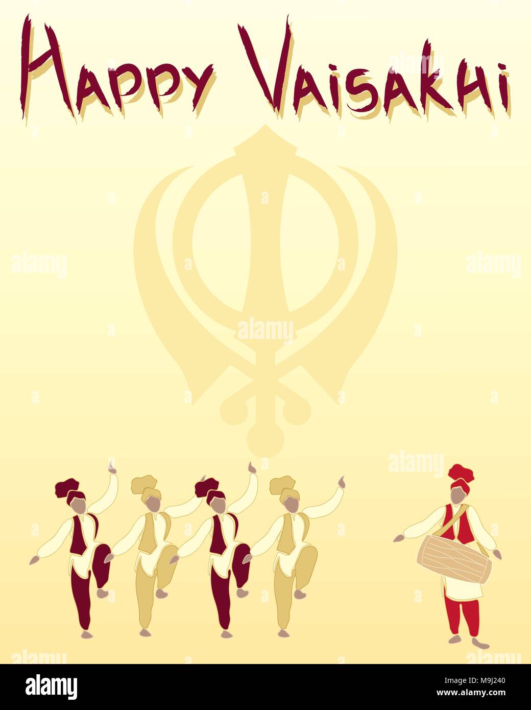 an illustration of a happy vaisakhi greeting card with sikh symbol and ...