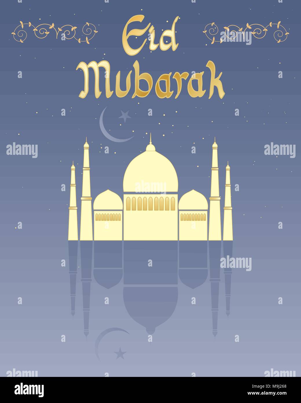 an illustration of a happy eid greeting card design with golden ...