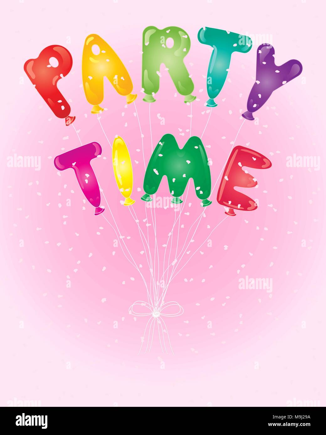 an illustration of colorful balloons spelling party time on a candy ...