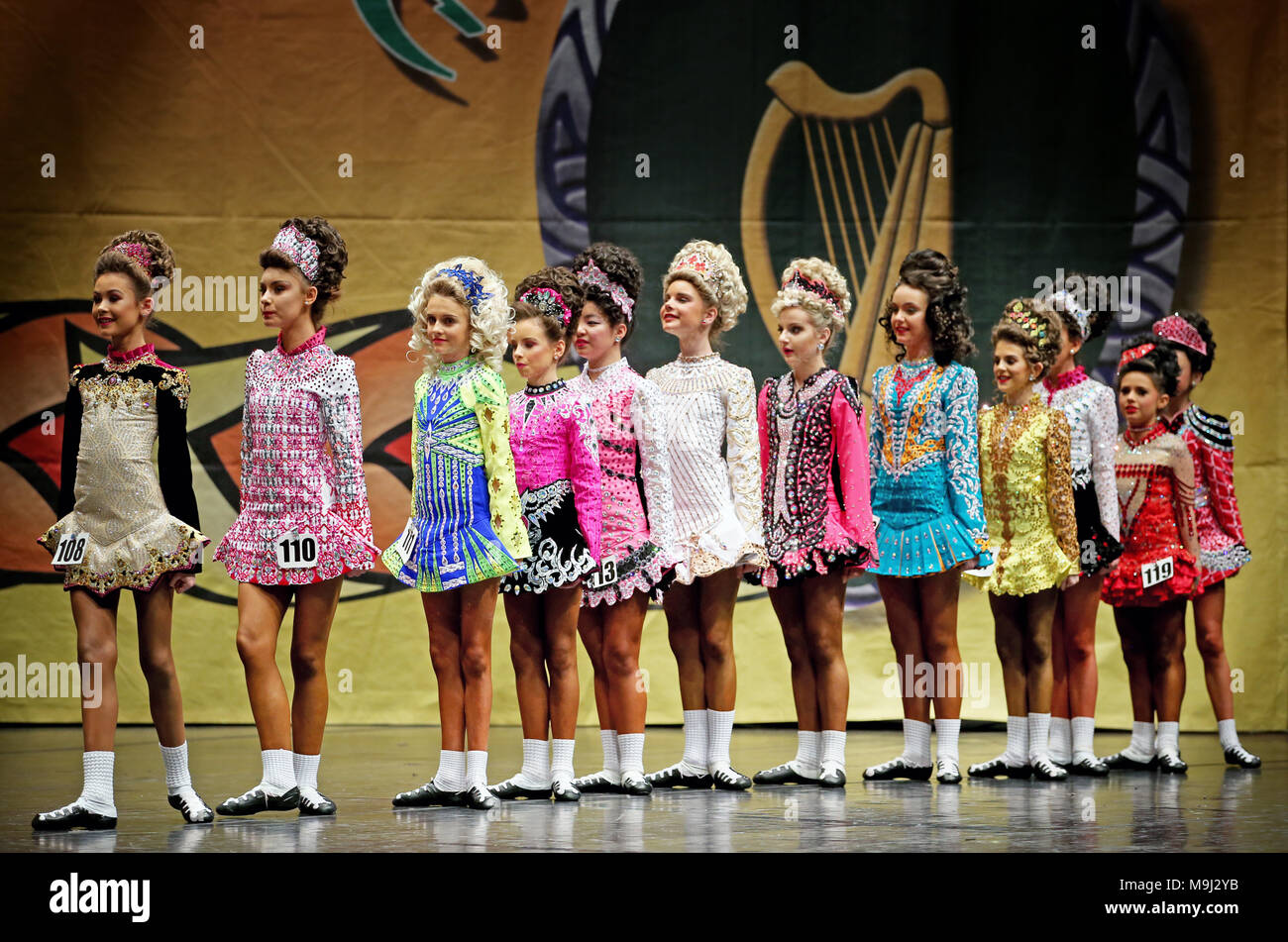 Dancers in the Girls 12-13 competition in the 48th World Irish Dancing ...