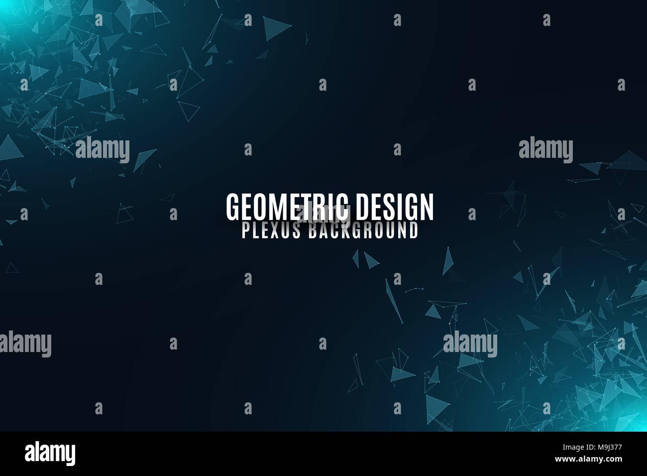 Abstract background of flying geometric particles on a dark background ...