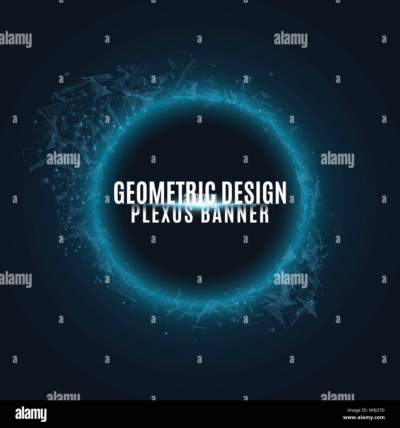 Geometric gravitational glowing banner from flying geometric particles ...