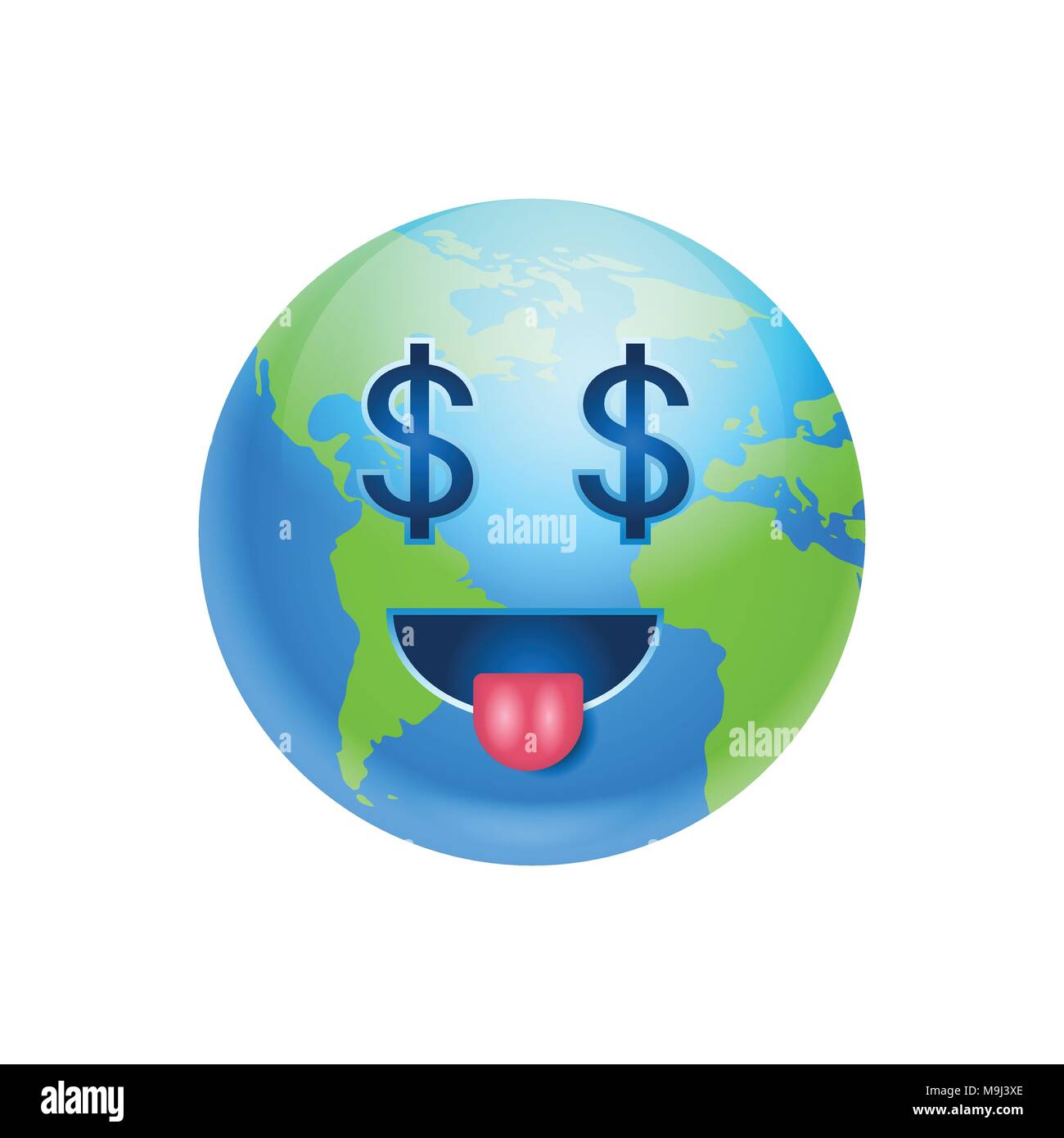 Cartoon Earth Face With Dollar Sign Icon Funny Planet Emotion Stock ...