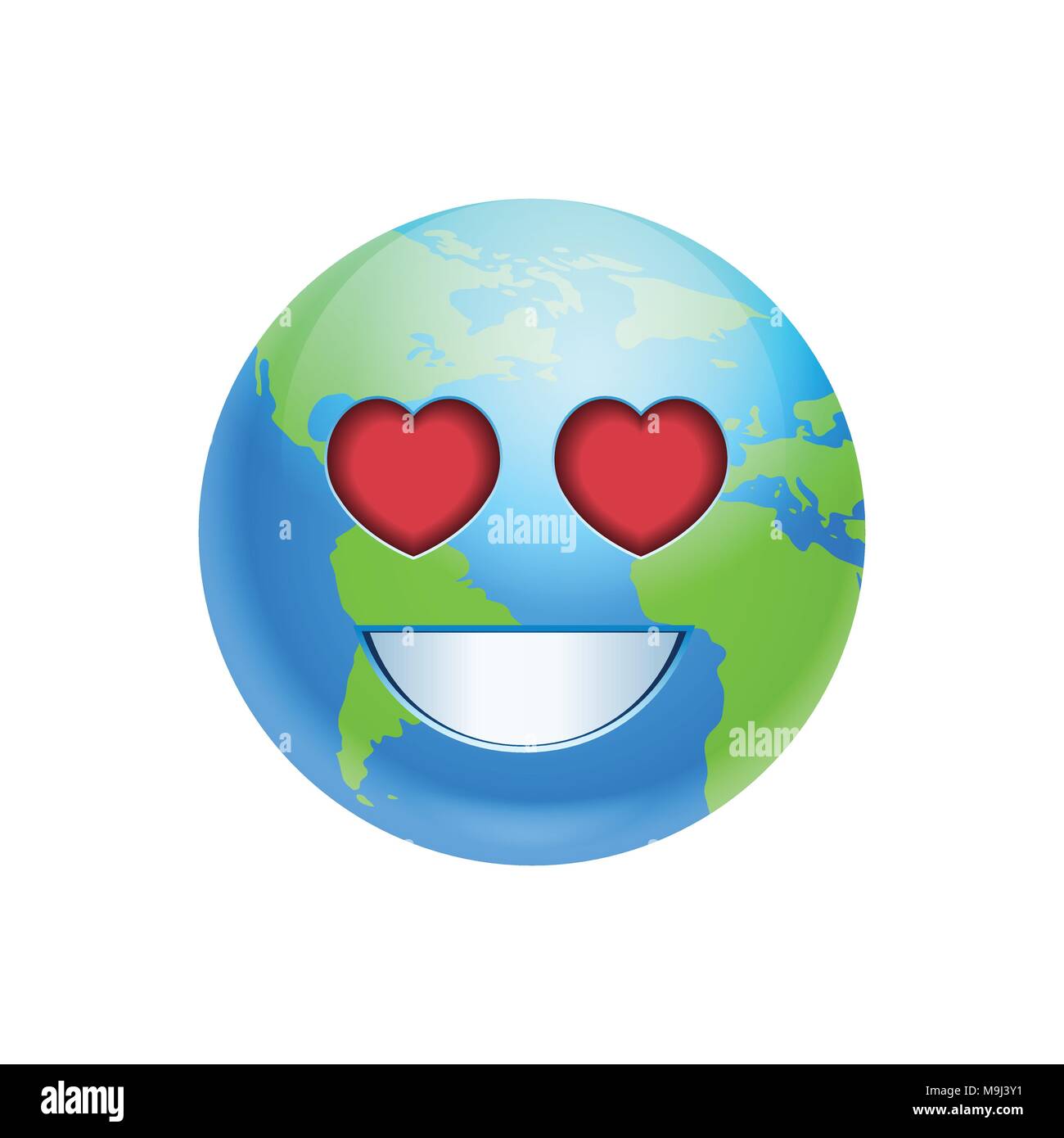 Cartoon Earth Face Smile With Heart Shape Eyes Icon Funny Planet ...