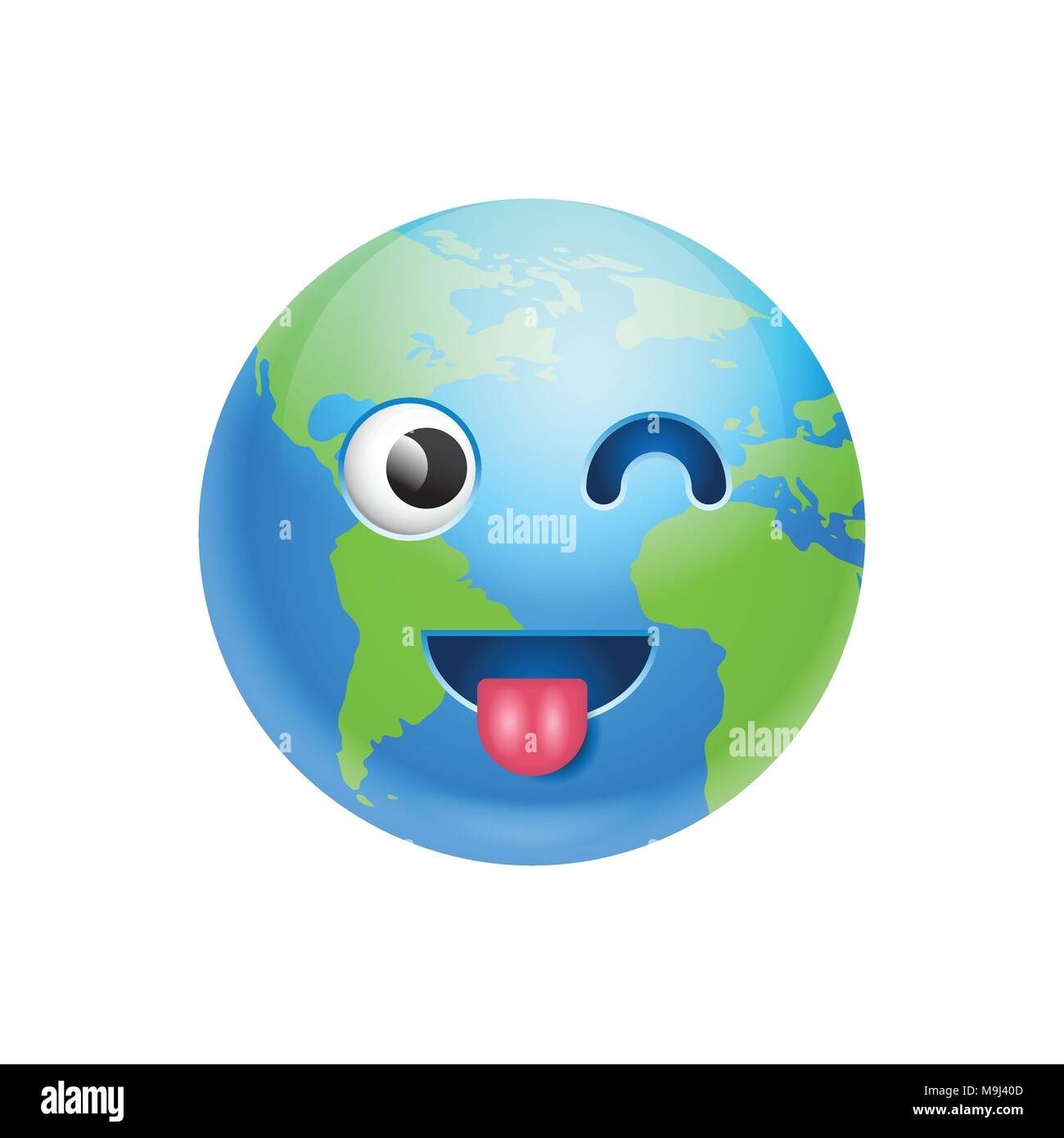 Cartoon Earth Face Showing Tongue And Wink Icon Funny Planet Emotion ...