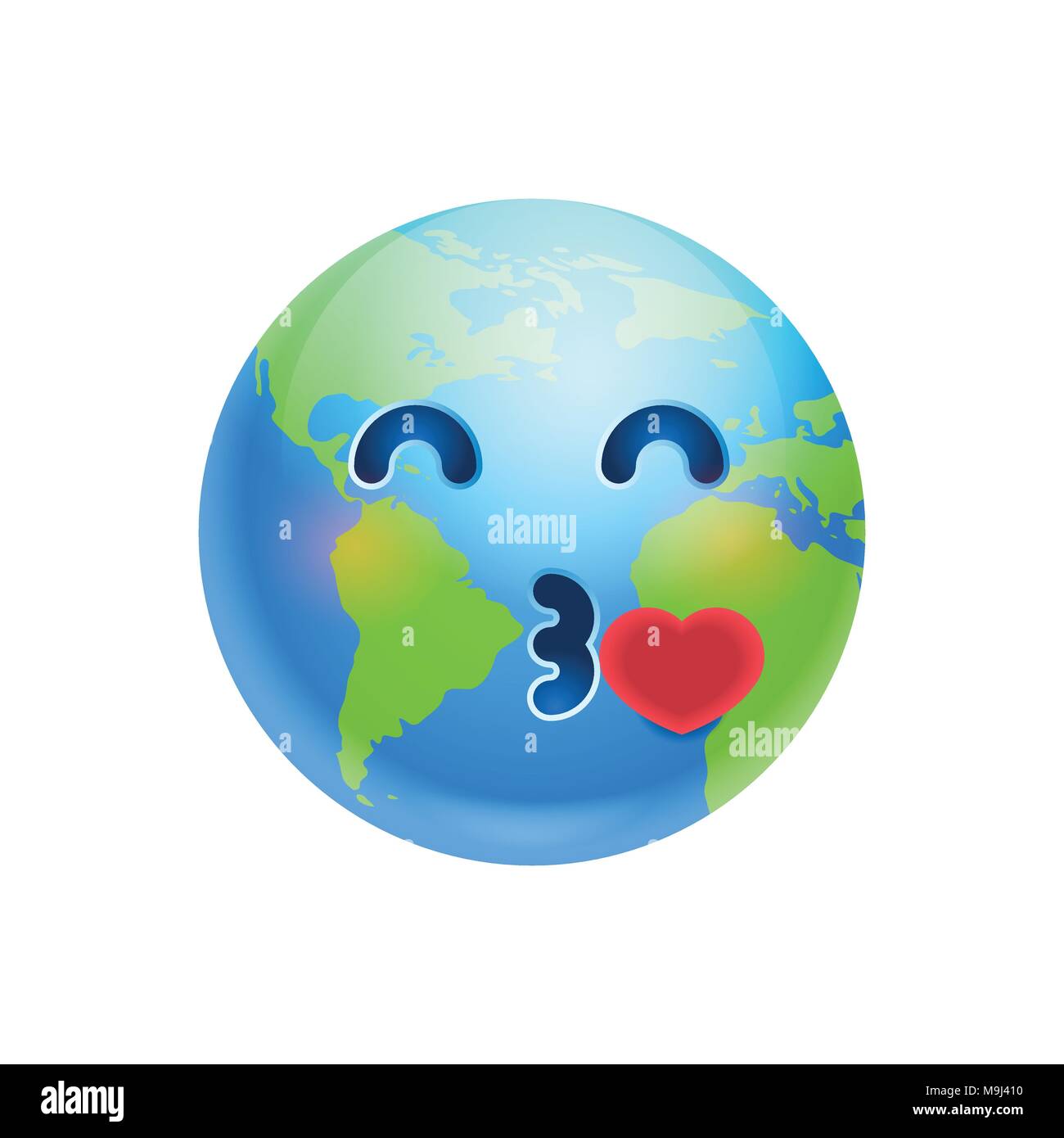 Cartoon Earth Face Blowing Kiss Icon Funny Planet Emotion Stock Vector ...