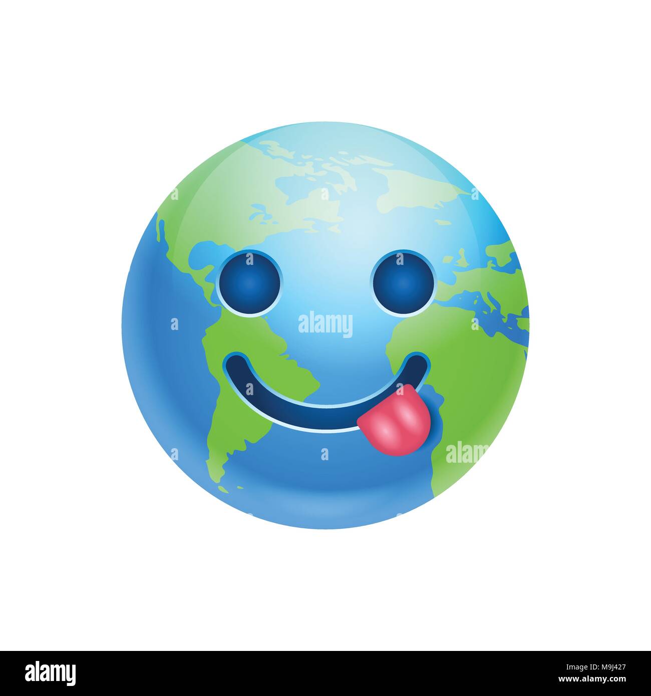 Cartoon Earth Face Show Tongue Icon Funny Planet Emotion Stock Vector ...