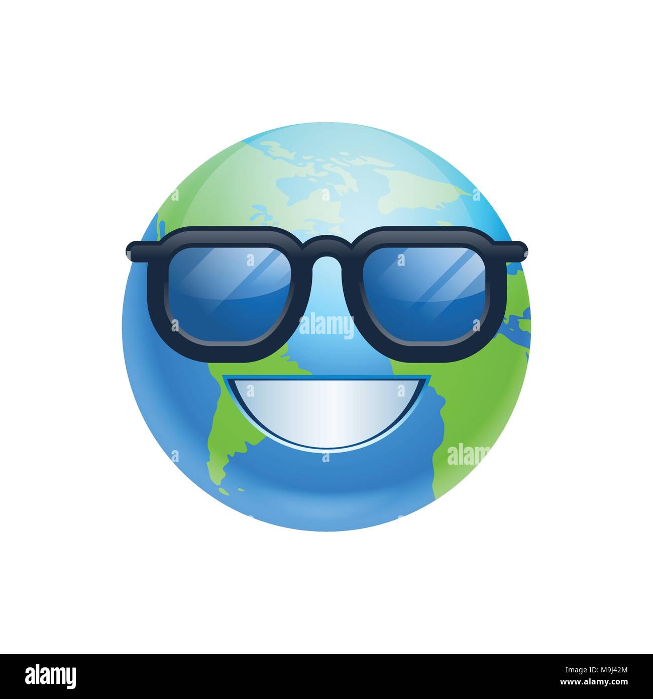Cartoon Earth Face Happy Smile Wearing Sun Glasses Icon Funny Planet ...