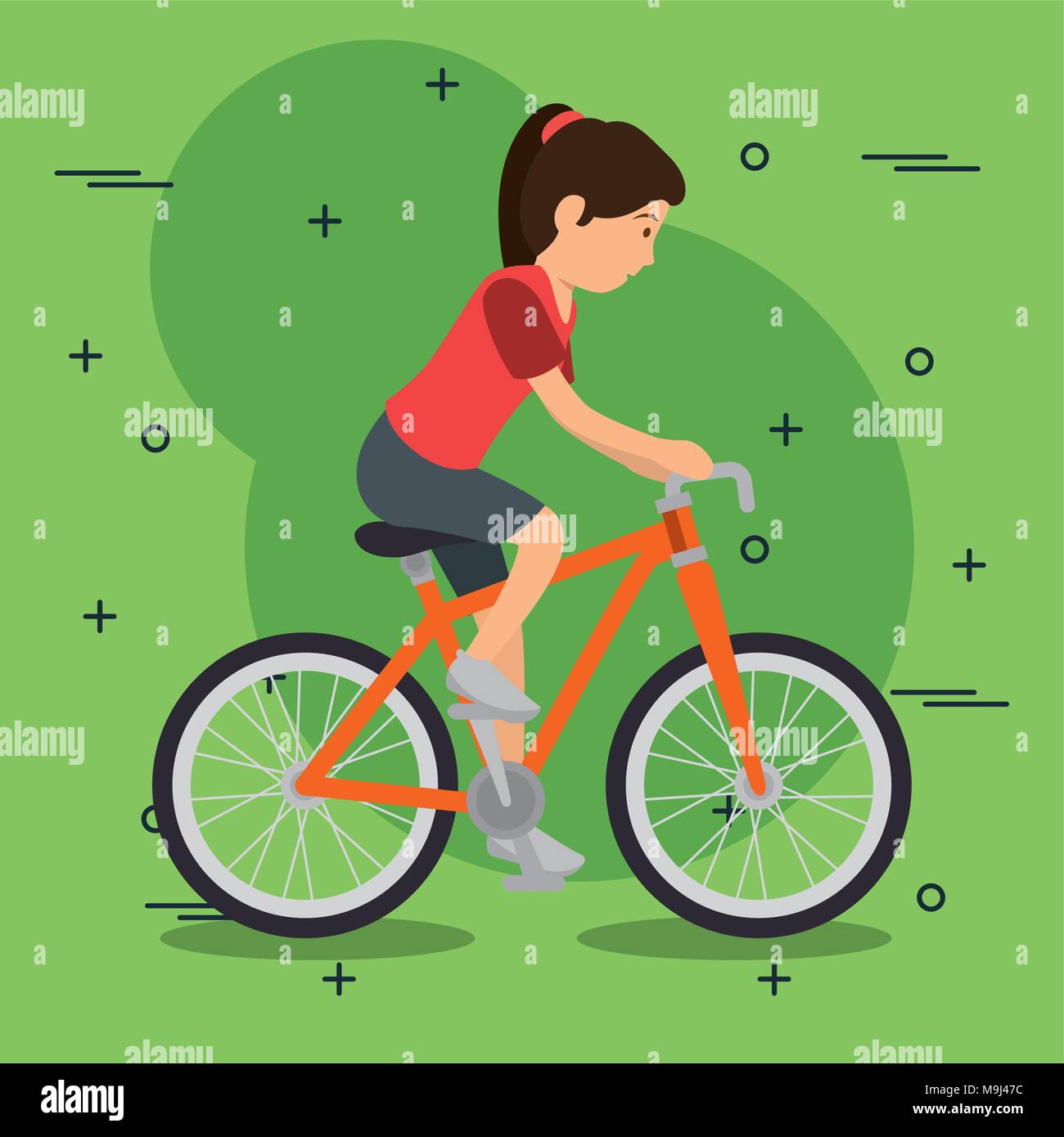 Girl bicycle forest Stock Vector Images - Alamy