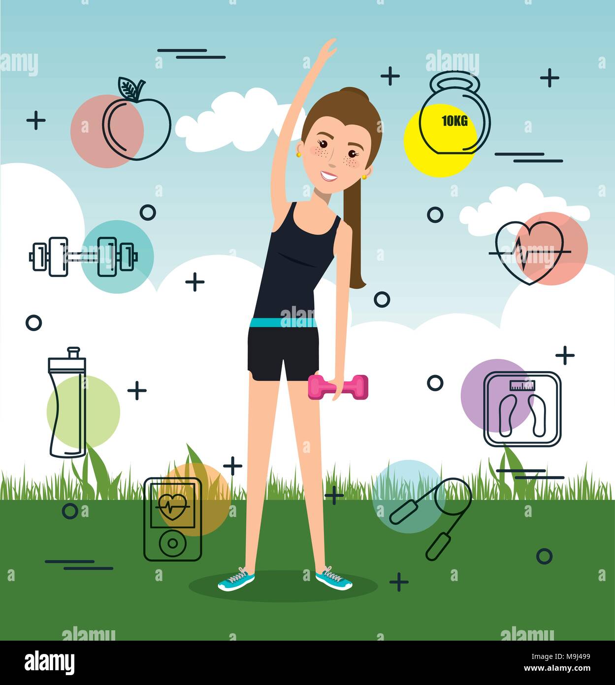 woman practicing exercice with sports icons Stock Vector Image & Art ...