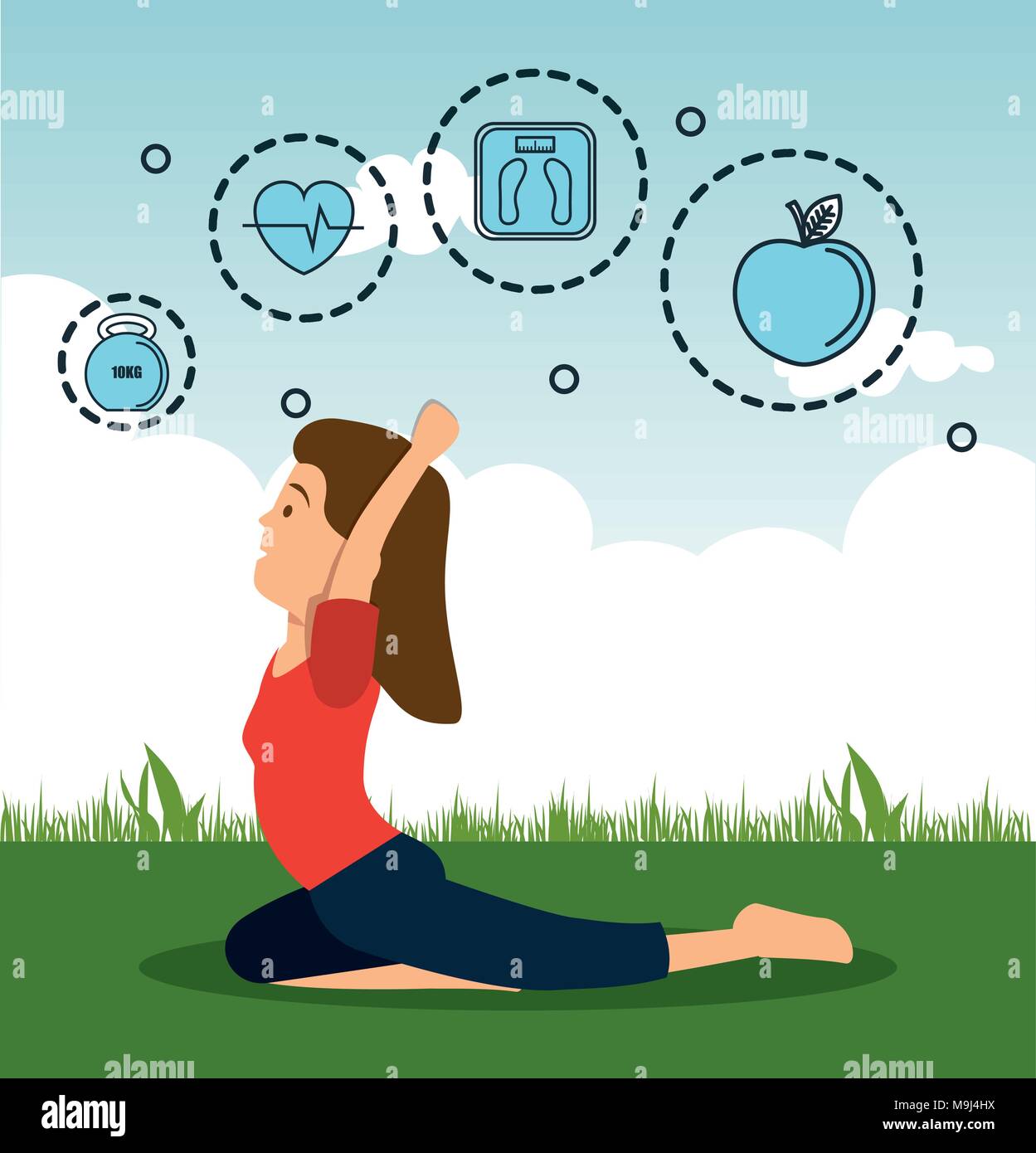 woman practicing exercice with sports icons Stock Vector Image & Art ...