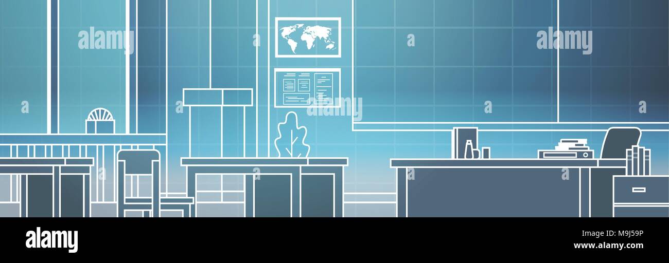 Virtual Class Room Interior With Board And Desks Classroom Thin Line Vr ...