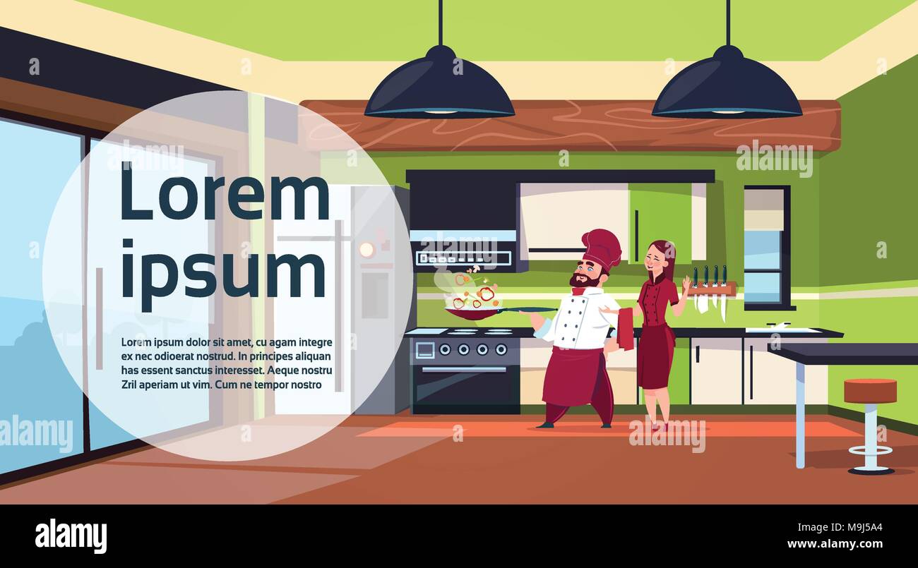 Chef Cook Team Cooking In Modern Kitchen At Home Stock Vector Image ...